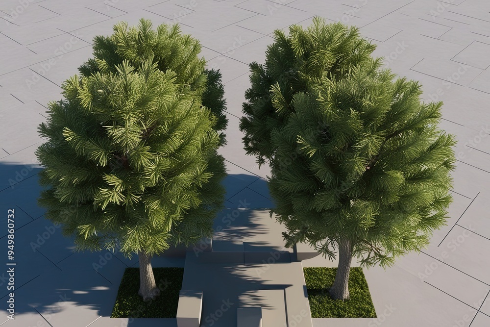 3D Overhead Model of Quercus Robur Trees in Decorative Design Stock ...