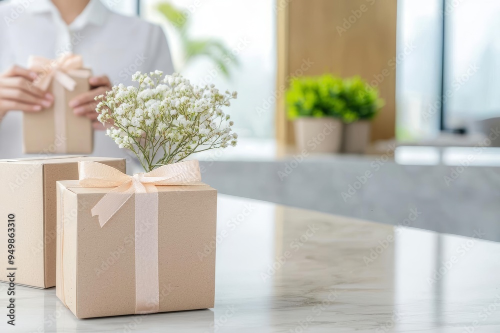 Boutique hotel staff preparing welcome packages for honeymooners ...