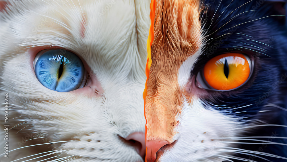 Dual Symmetry of Feline Faces: A Close-Up Portrait of Merged Cats with ...