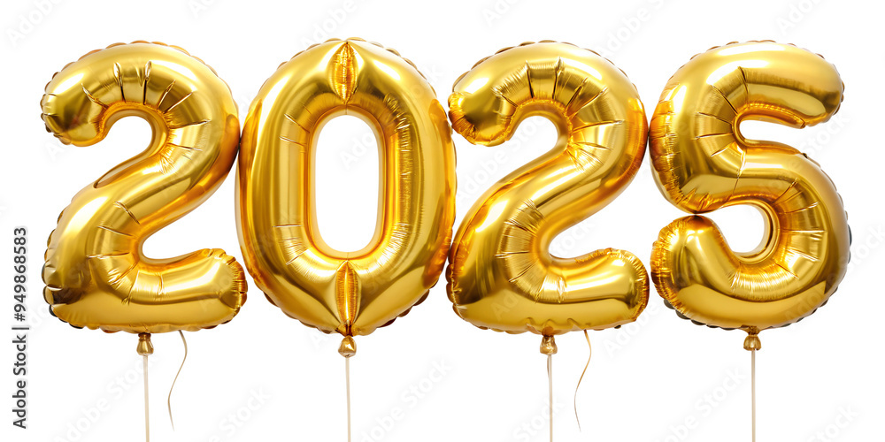 Golden balloons celebrating the arrival of the new year 2025, cut out ...