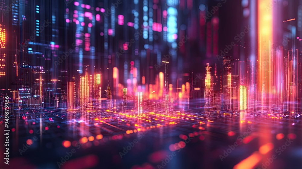 46. Performance metrics analysis, detailed charts and glowing key ...