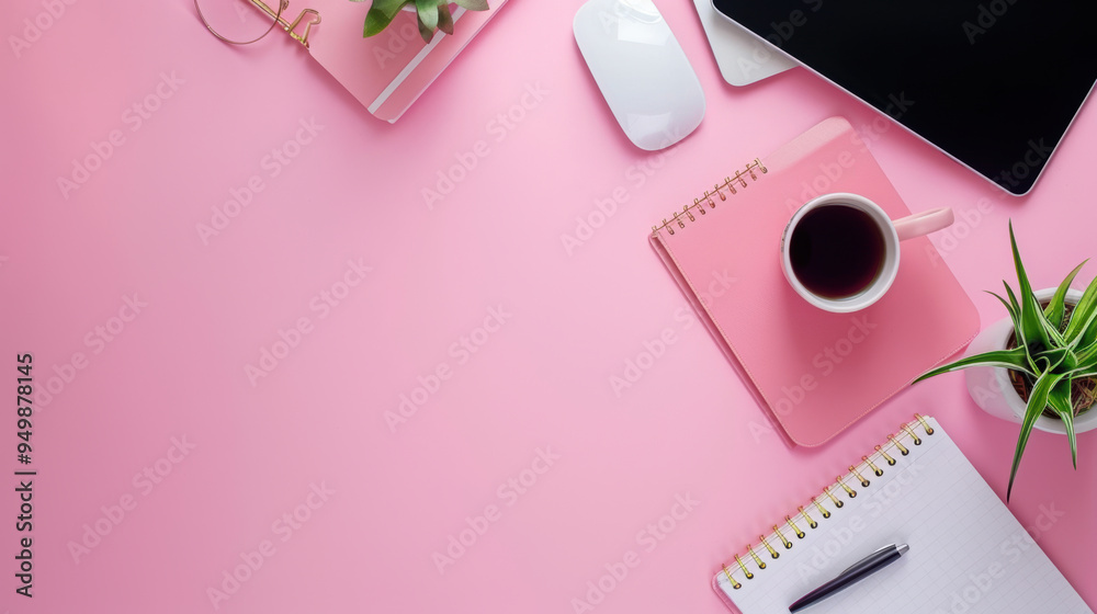 office desk mockup top view desk with copy space modern minimal ...