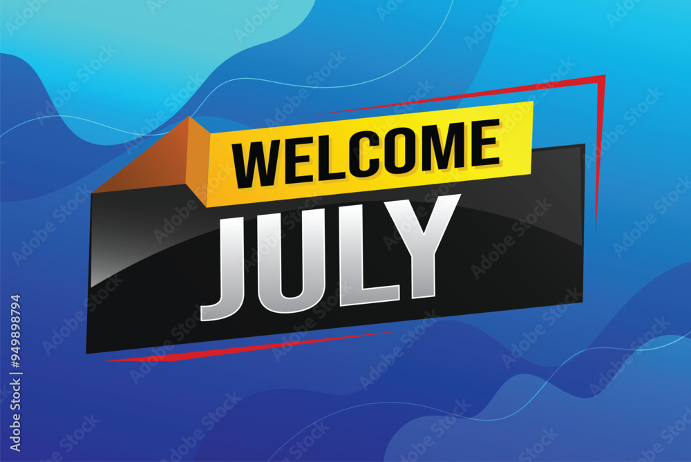welcome July word text concept icon logo sign symbol vector note 3d ...