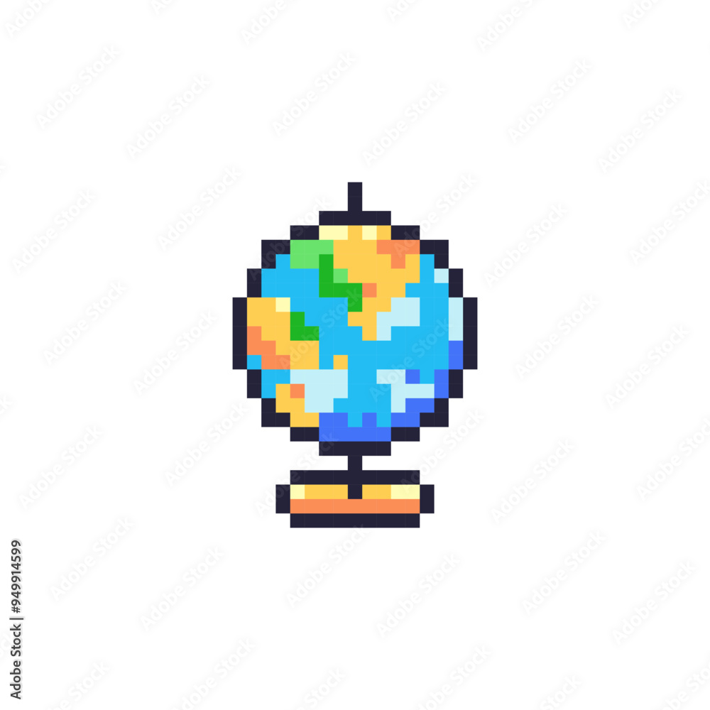 Pixel Art Globe Icon. Retro 8bit Educational Tool for School and ...