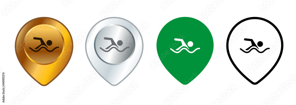 Swimming pool location navigation destination place sign swim symbol ...