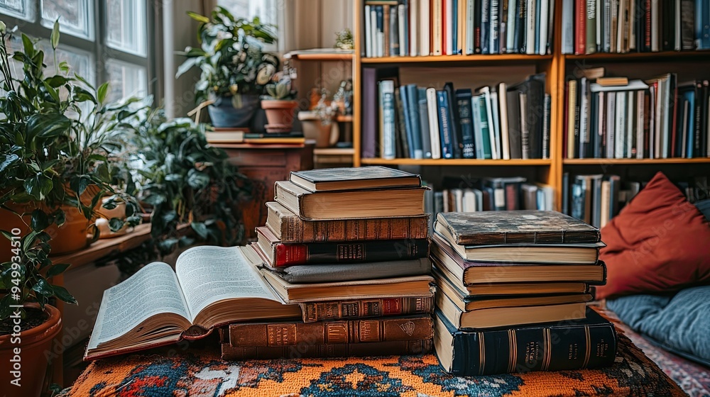 A collage celebrating the joy of reading, featuring stacks of books ...