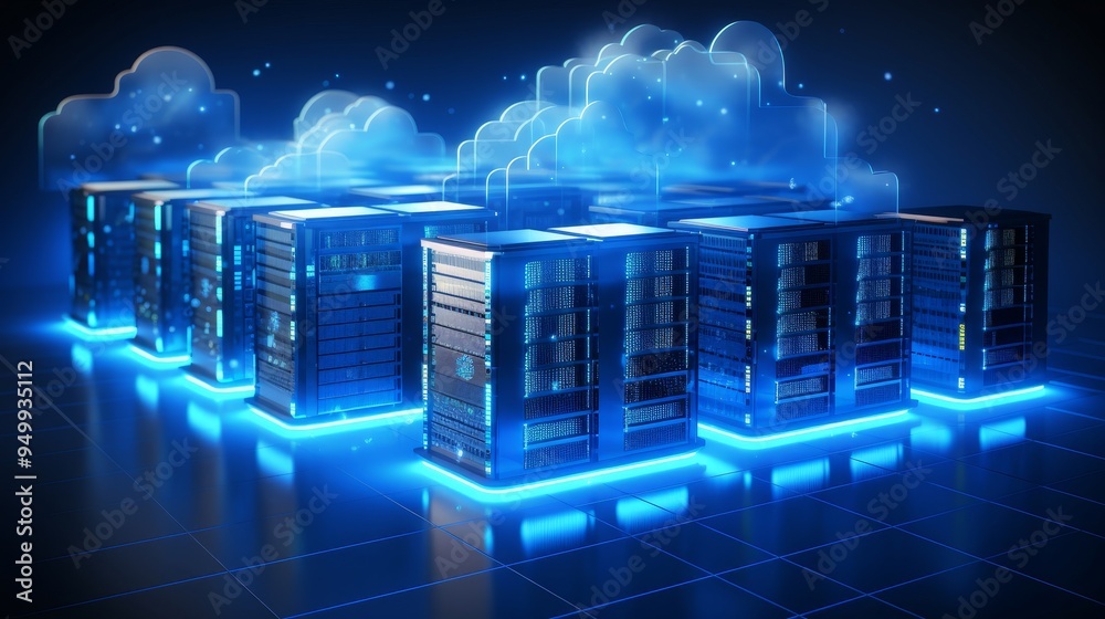 Cloud Computing Data Center: Server Racks and Network Infrastructure ...