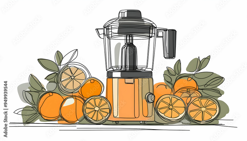 One line drawing and continue for juicer on digital art concept ...