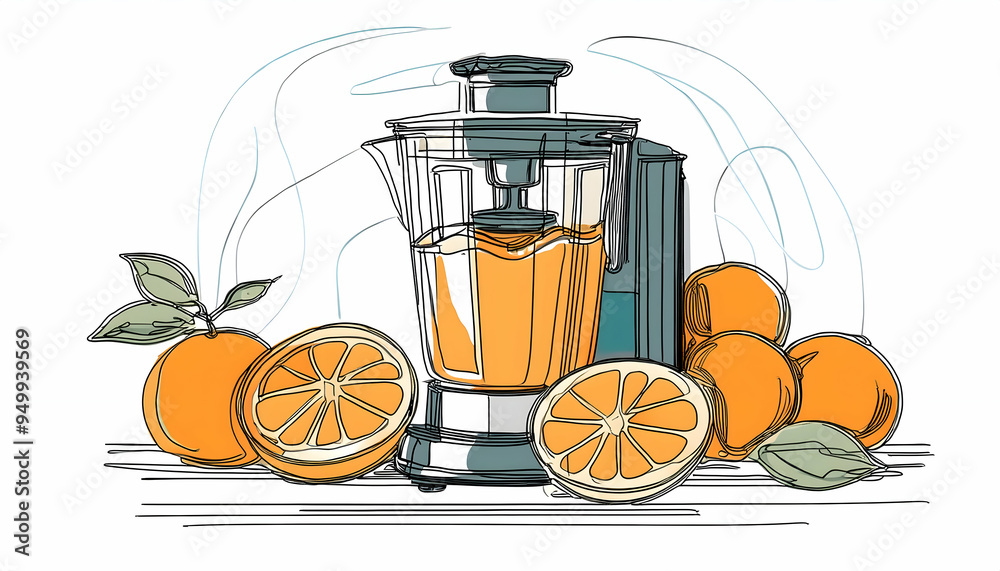 One line drawing and continue for juicer on digital art concept ...