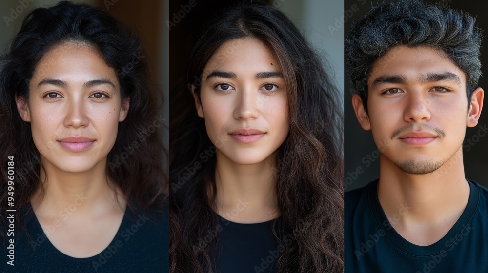 Three people with different hair styles and facial features. The girl ...