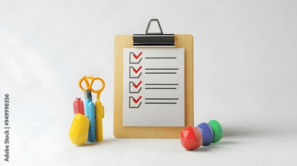 3d Clipboard, checklist symbol. Assignment target icon. Project task ...