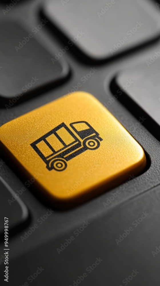 Yellow keyboard button with delivery truck icon symbolizing logistics ...