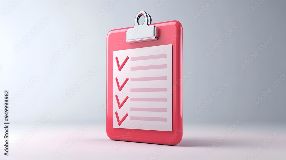 3d Clipboard, checklist symbol. Assignment target icon. Project task ...