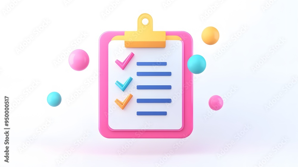 3d Clipboard, checklist symbol. Assignment target icon. Project task ...