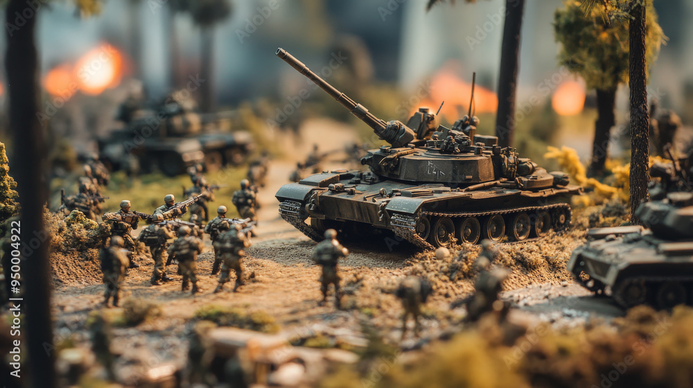 Large modern miniature battlefield with soldiers and apcs Stock Photo ...