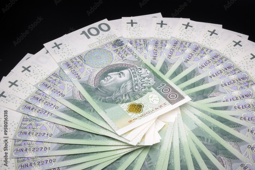 Polska waluta, banknoty sto złotych Stock Photo | Adobe Stock