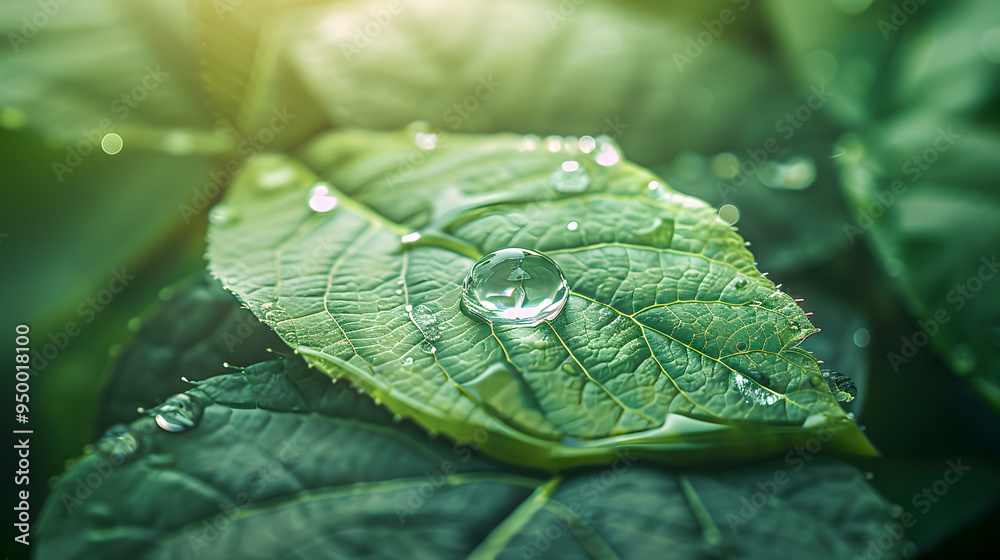 CO2 reducing icon on green leaf with water droplet for decrease CO2 , carbon footprint and ...