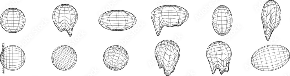 3D spheres grids, wireframe shapes. Globe meshes, ball in various ...