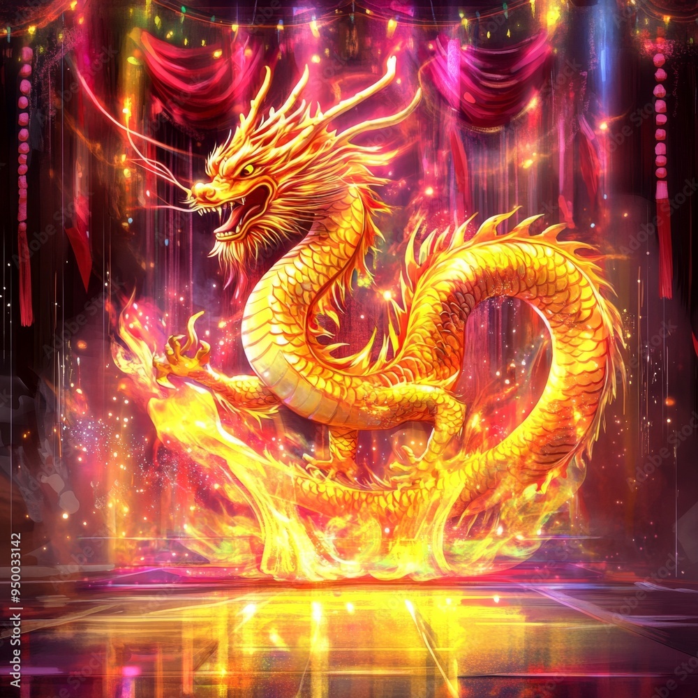 Vibrant Fire Dragon Dance: Spectacular Illuminated Performance on Stage ...