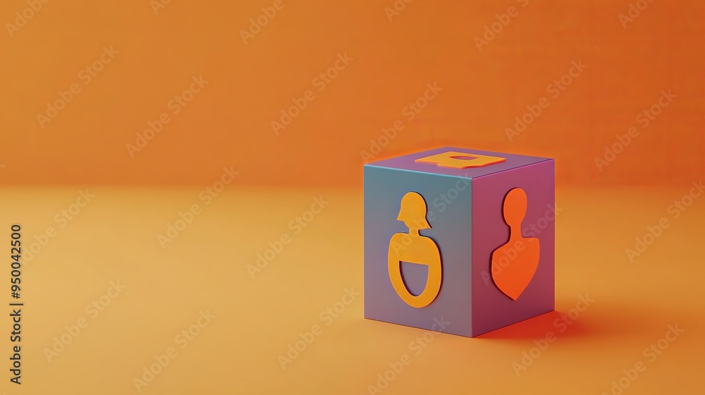 An abstract symbol for gender equality. A cube is turned to show an ...
