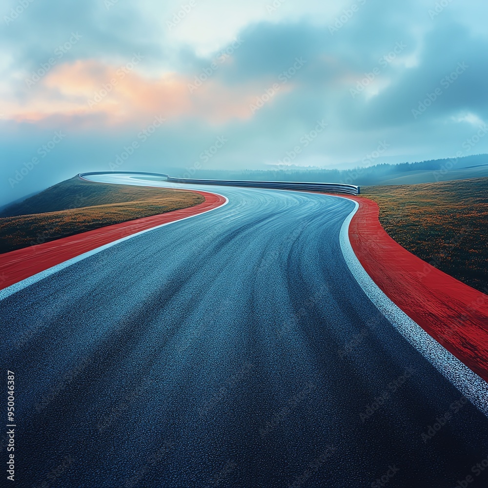 Road on a racetrack with a sharp incline leading to a blind crest ...