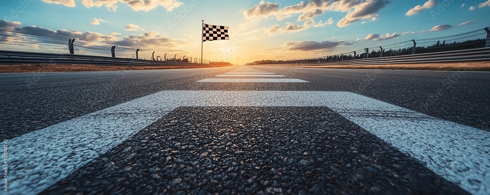 Straight stretch of road on a racetrack leading to the finish line ...