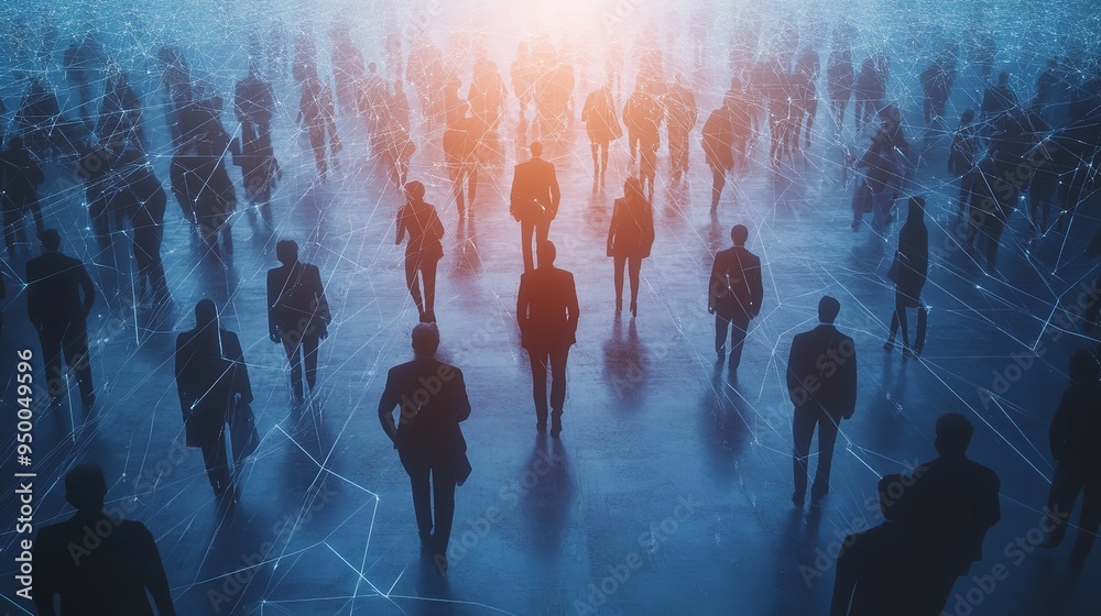 Abstract representation of connection and networking among diverse ...