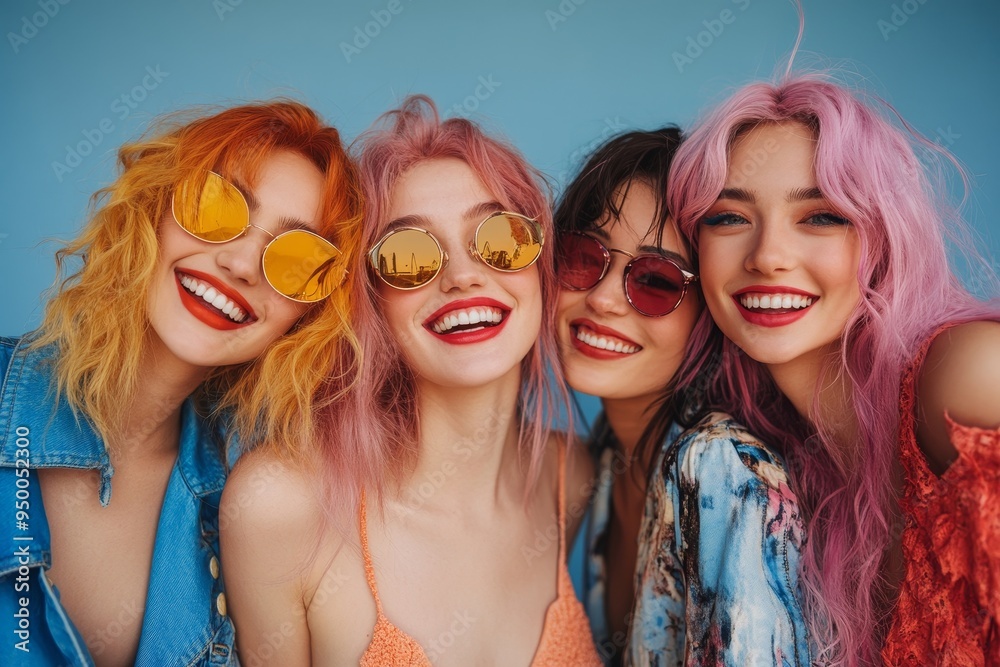 group of portrait female fashion cloth stylish costume colour hair ...