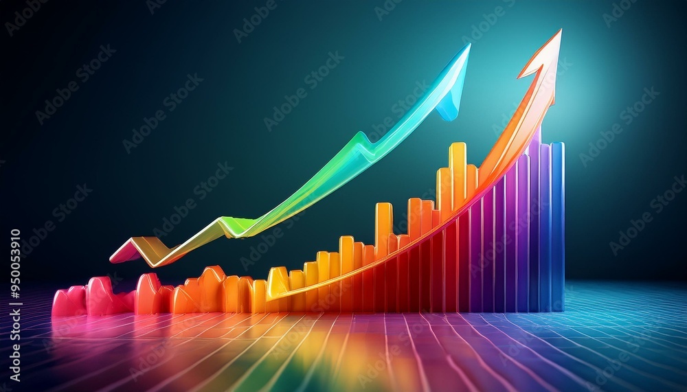 Scaling New Heights A 3D rendering of a vibrant bar graph, symbolizing ...