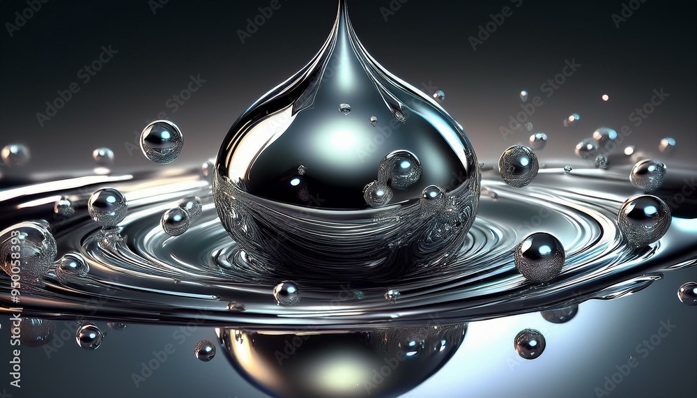 This figure shows futuristic aluminium flux droplets in melted chrome ...