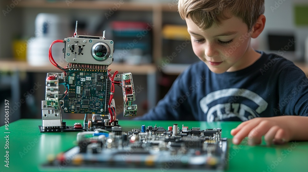 Embark on a STEM adventure! This electronic board and metal robot ...