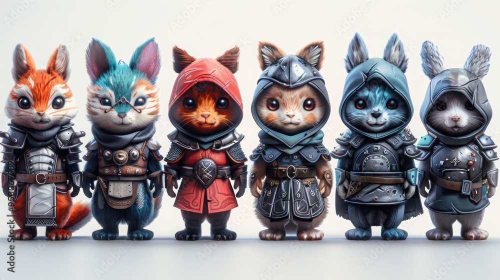 Fantasy Animal Warriors: Cute Cartoon Mascots with Armor, Weapons, and ...