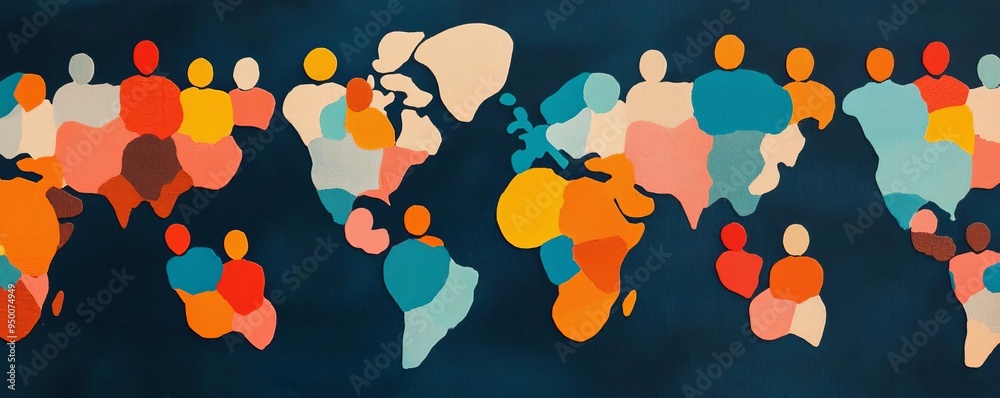 A colorful representation of diverse people around a world map ...