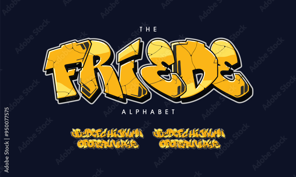 Graffiti font alphabet letters. Hip hop type graffiti design A, B, C, D ...