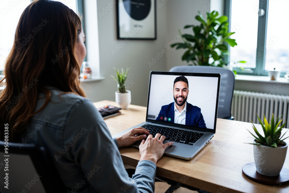 Professional Woman Conducts Video Interview with Male Applicant in ...