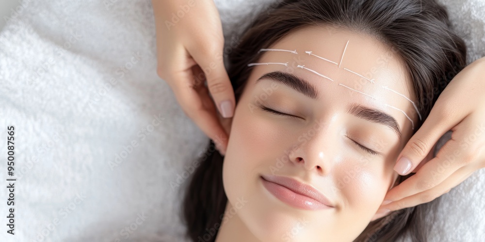 Beautiful lady face with arrows, botulinum toxin injections in woman's ...