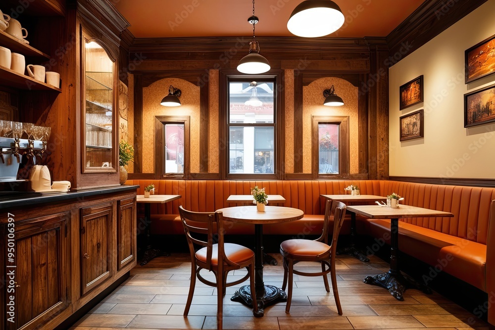 Cozy Cafe Decor with Vintage Wooden Style and Warm Inviting Shades ...