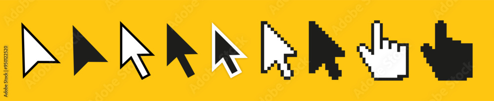 Pointer cursor icons. Computer web arrows mouse cursors and clicking ...