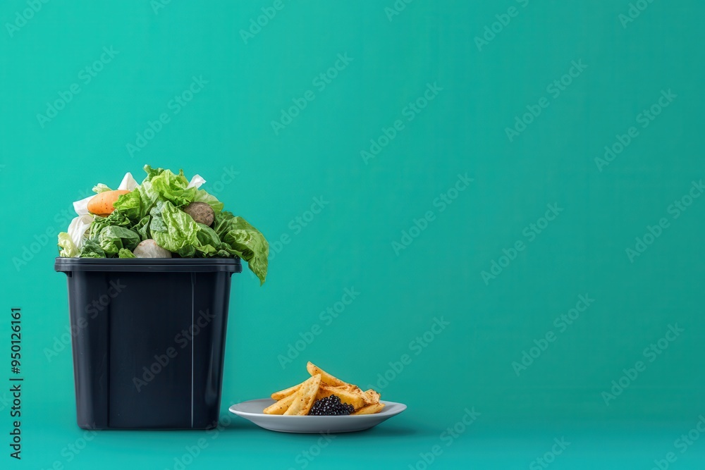 Food Waste Awareness: A powerful image of a trash bin overflowing with ...