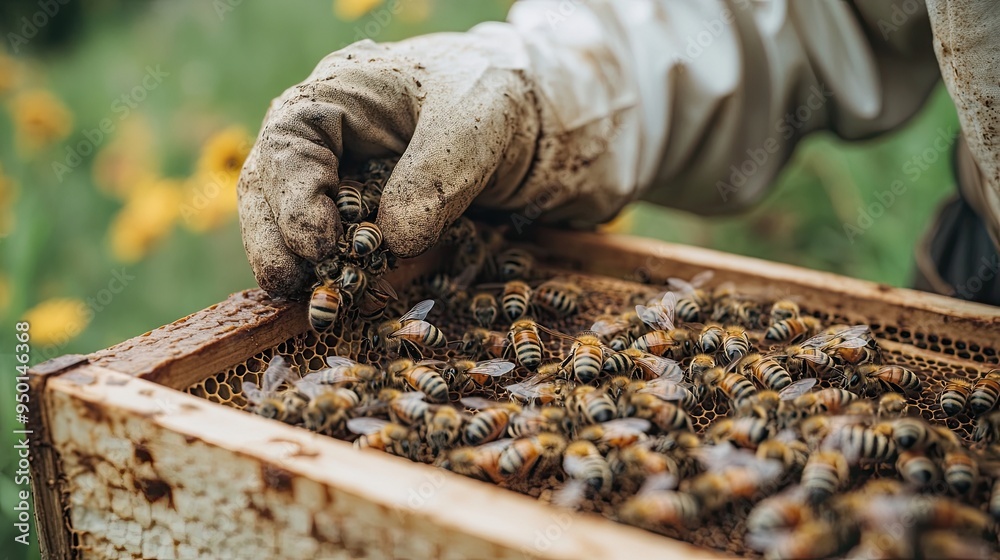 A beekeeper tending to a hive, highlighting the importance of ...