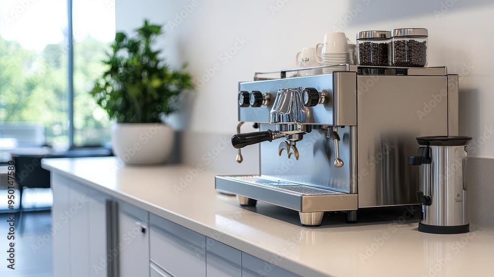 Office pantry with an espresso machine and barista tools, Gourmet ...