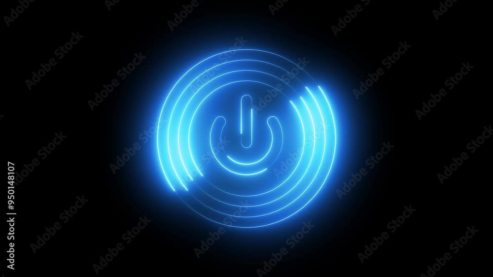 Neon glowing power button icon animation. Neon light power button ...