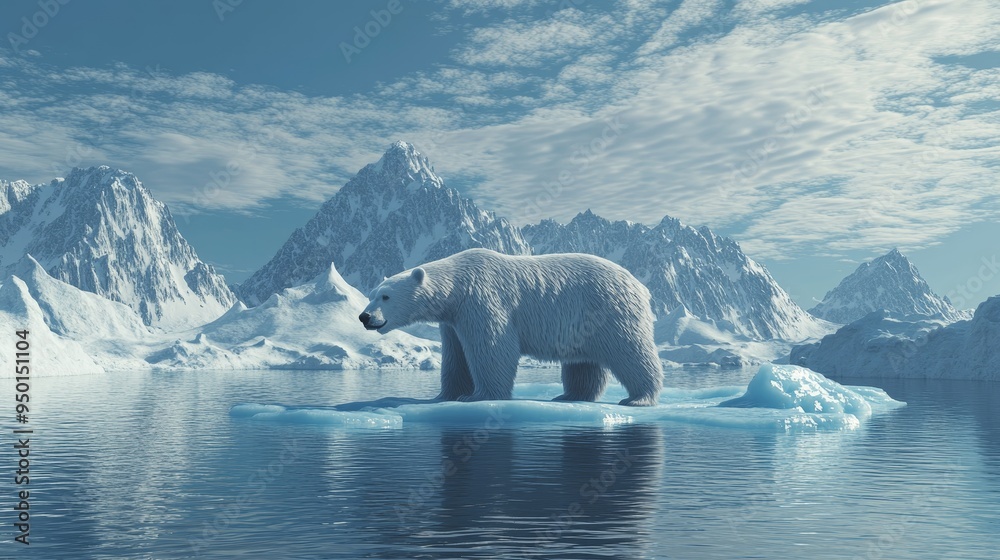 Polar bear faces dwindling habitat due to global warming, symbolized by ...