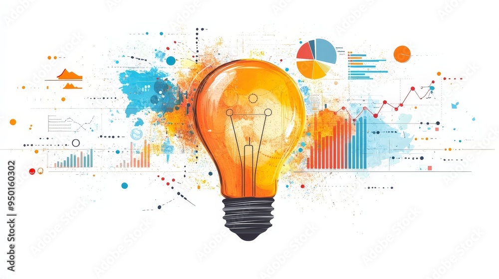 Data-Driven Illumination: A vibrant light bulb glows amidst a symphony ...