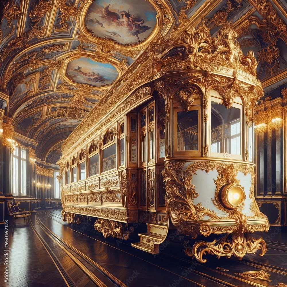 Baroque Tram Lavish with gold leaf intricate carvings and a sen Stock ...