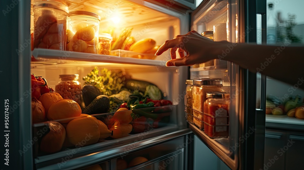 cinematic still of high-end food commercial, hand reaches for ...