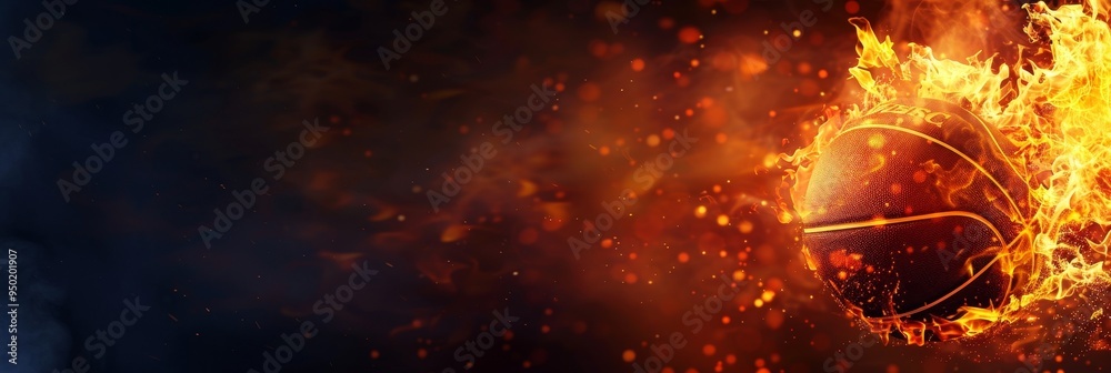 A fiery basketball engulfed in flames, representing the intensity and ...