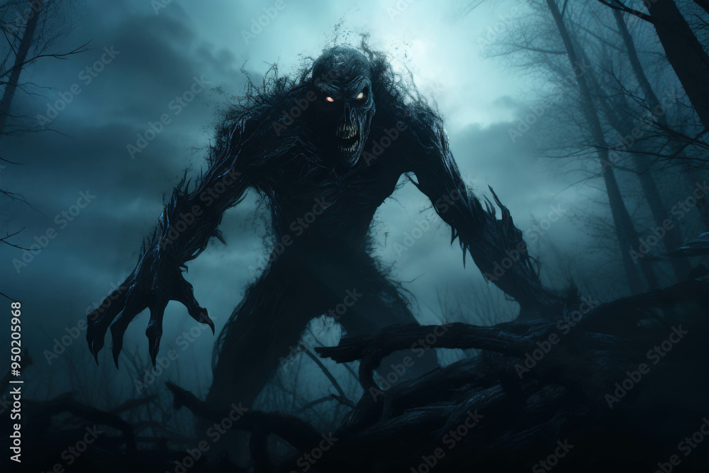 Frightening Monster Lurks in the Shadows: A monstrous creature with ...