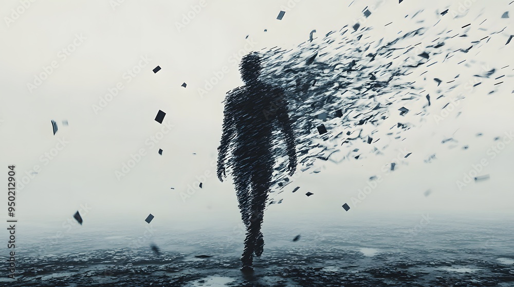 Disintegrating into the Mist: A solitary figure, shrouded in a mist ...