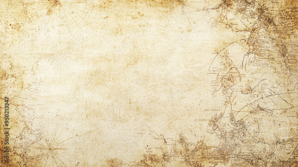 Faded old map on light background with subtle worn textures evokes ...